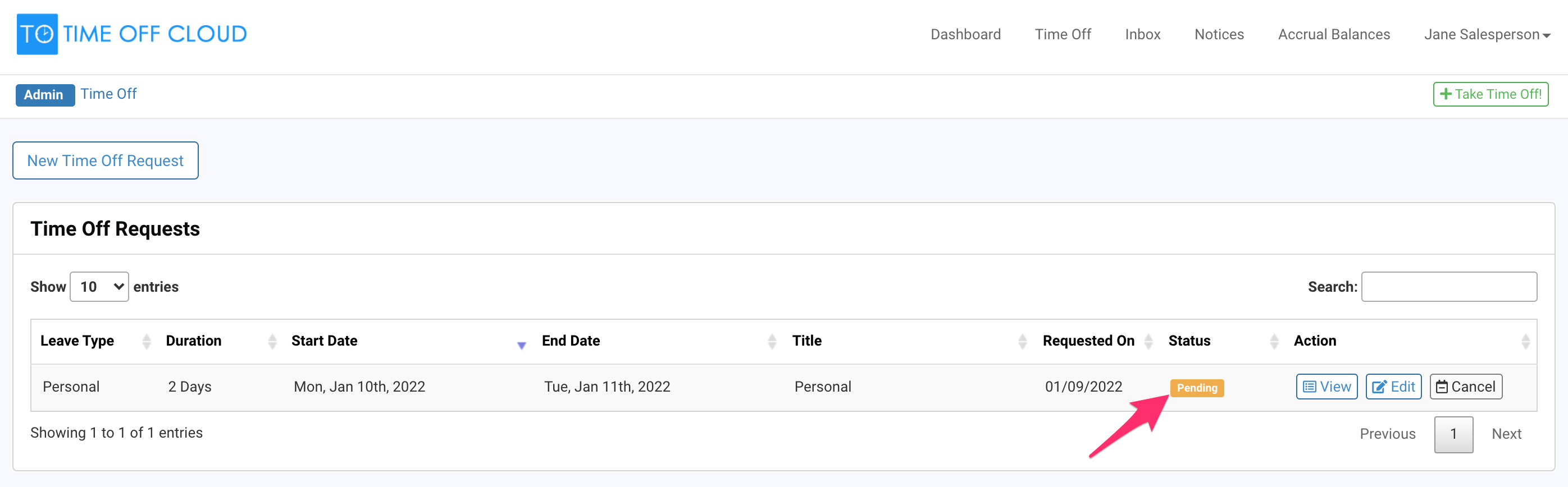 Time Off Request Workflow